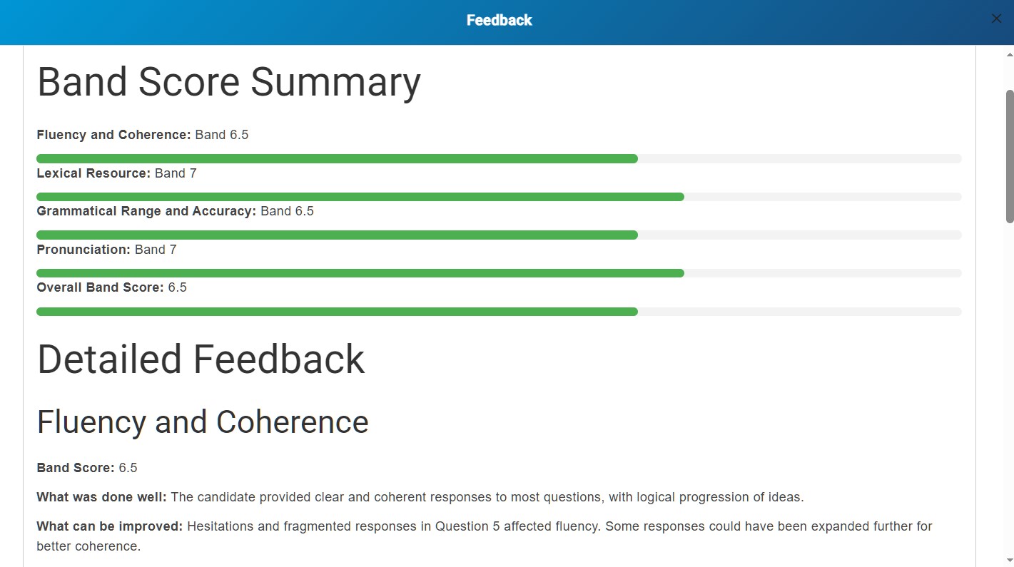 IELTS mock test online Speaking free AI feedback sample